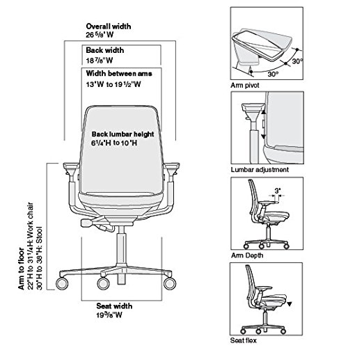 Steelcase Amia Ergonomic Office Chair with Adjustable Back Tension and Arms | Flexible Lumbar with Sliding Seat | Black Frame and Buzz2 Blue Fabric