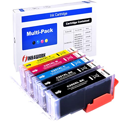 INK4WORK Compatible Ink Cartridge Replacement for Canon PGI-250XL PGI250 XL CL-251XL CLI251 XL PIXMA IP7220 iP8720 iX6820 MG5420 MG5422 MG5520 MG5522 MX722 MX922 (5-Pack)