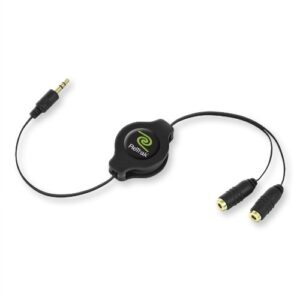 retrak retractable headphone splitter, black (etcablesplblk)