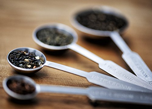 Stainless Steel Measuring Spoons - Set of 4 Premium Metal Spoons - Strong and Durable - Engraved with Metric and Imperial / US Sizes Including Tablespoon and Teaspoon - Ideal for Cooking and General Kitchen Use, for Measuring Liquid and Dry Ingredients