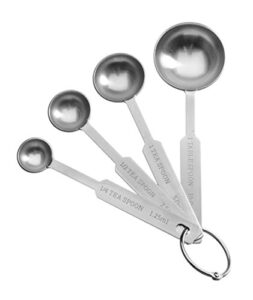 stainless steel measuring spoons - set of 4 premium metal spoons - strong and durable - engraved with metric and imperial / us sizes including tablespoon and teaspoon - ideal for cooking and general kitchen use, for measuring liquid and dry ingredients