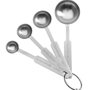 Stainless Steel Measuring Spoons - Set of 4 Premium Metal Spoons - Strong and Durable - Engraved with Metric and Imperial / US Sizes Including Tablespoon and Teaspoon - Ideal for Cooking and General Kitchen Use, for Measuring Liquid and Dry Ingredients