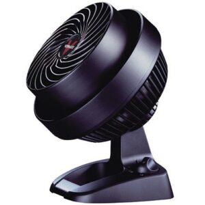 vornado compact whole room air circulator with 3 quiet speeds and circulates air up to 65 feet, cools off rooms up to 5 degrees lower, ideal for dorms, offices, or cubicals, black finish