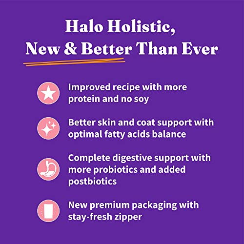 Halo Holistic Indoor Cat Food Dry, Grain Free Wild-caught Salmon & Whitefish Recipe for healthy weight support, Complete Digestive Health, Dry Cat Food Bag, Adult Formula, 6-lb Bag