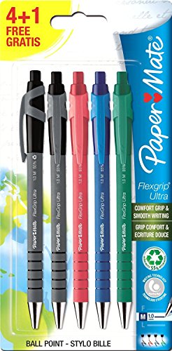 Paper Mate Flexgrip Ultra Retractable Ballpont Pens, Medium Point 1.0mm, Assorted, Pack of 5