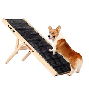 mepvol dog ramp,stable wooden pet ramp for small and older animals,43.5" long dog ramps with 8 steps,adjustable from 14" to 26", folding pet ramps great for high bed couch and cars(251lbs capacity)