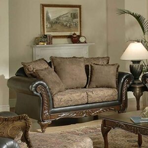 Roundhill Furniture San Marino 2-Tone Fabric Loveseat, Chocolate