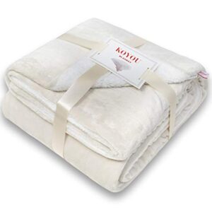 KOYOU Super Soft Beige Plush Sherpa Borrego Blanket Throw Queen or Full Size Bed