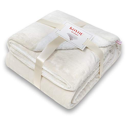 KOYOU Super Soft Beige Plush Sherpa Borrego Blanket Throw Queen or Full Size Bed