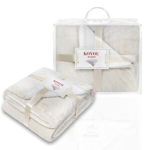 KOYOU Super Soft Beige Plush Sherpa Borrego Blanket Throw Queen or Full Size Bed