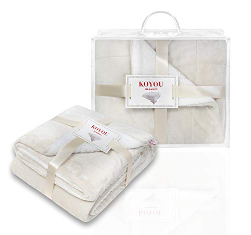 KOYOU Super Soft Beige Plush Sherpa Borrego Blanket Throw Queen or Full Size Bed