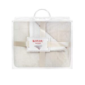 KOYOU Super Soft Beige Plush Sherpa Borrego Blanket Throw Queen or Full Size Bed