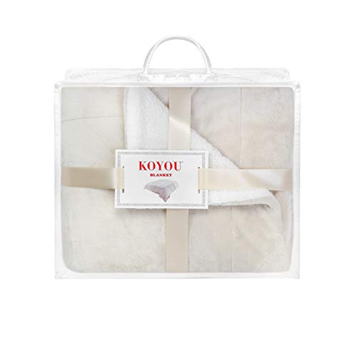 KOYOU Super Soft Beige Plush Sherpa Borrego Blanket Throw Queen or Full Size Bed