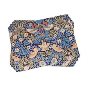 pimpernel morris & co strawberry thief blue collection placemats | set of 4 | heat resistant mats | cork-backed board | hard placemat set for dining table | measures 15.7” x 11.7”