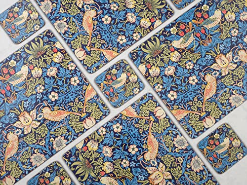 Pimpernel Morris & Co Strawberry Thief Blue Collection Placemats | Set of 4 | Heat Resistant Mats | Cork-Backed Board | Hard Placemat Set for Dining Table | Measures 15.7” x 11.7”