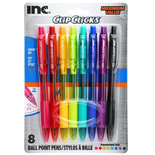 ClipClick INC Ball Point Pens 1.00mm Assorted Ink (2 Pink, 2 Green, 2 Purple, 2 Black)