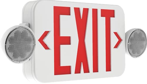 Hubbell Lighting CCRRC Emergency Exit Sign, Remote Compatible Combination Emergency Light and Exit Sign for Stair-Wells, Hallways, Offices, 2 Fully Adjustable LED Heads, White with Red EXIT Letters