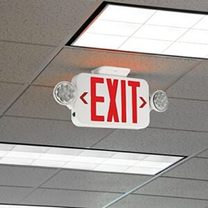 Hubbell Lighting CCRRC Emergency Exit Sign, Remote Compatible Combination Emergency Light and Exit Sign for Stair-Wells, Hallways, Offices, 2 Fully Adjustable LED Heads, White with Red EXIT Letters