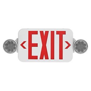 Hubbell Lighting CCRRC Emergency Exit Sign, Remote Compatible Combination Emergency Light and Exit Sign for Stair-Wells, Hallways, Offices, 2 Fully Adjustable LED Heads, White with Red EXIT Letters