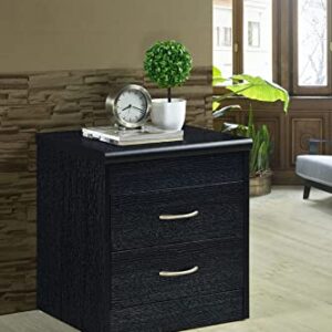 Hodedah 2 Drawer Nightstand, Black, 21.65 in x 48.03 in x 72.83 in