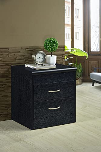 Hodedah 2 Drawer Nightstand, Black, 21.65 in x 48.03 in x 72.83 in