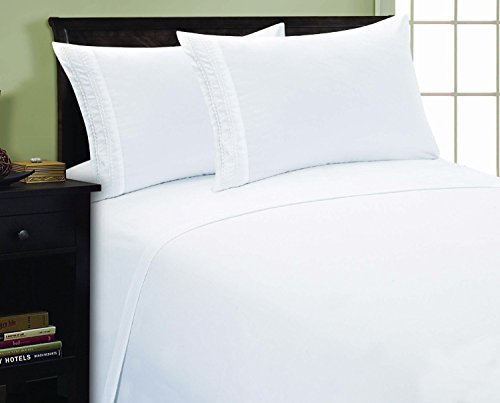 Elegance Linen 1500 Thread Count 3-Line Egyptian Quality Microfiber Luxurious Silky Soft Wrinkle & Fade Resistant 4 pc Sheet Set, Deep Pocket Up to 16" - Queen White