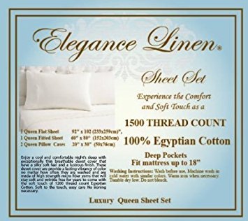 Elegance Linen 1500 Thread Count 3-Line Egyptian Quality Microfiber Luxurious Silky Soft Wrinkle & Fade Resistant 4 pc Sheet Set, Deep Pocket Up to 16" - Queen White