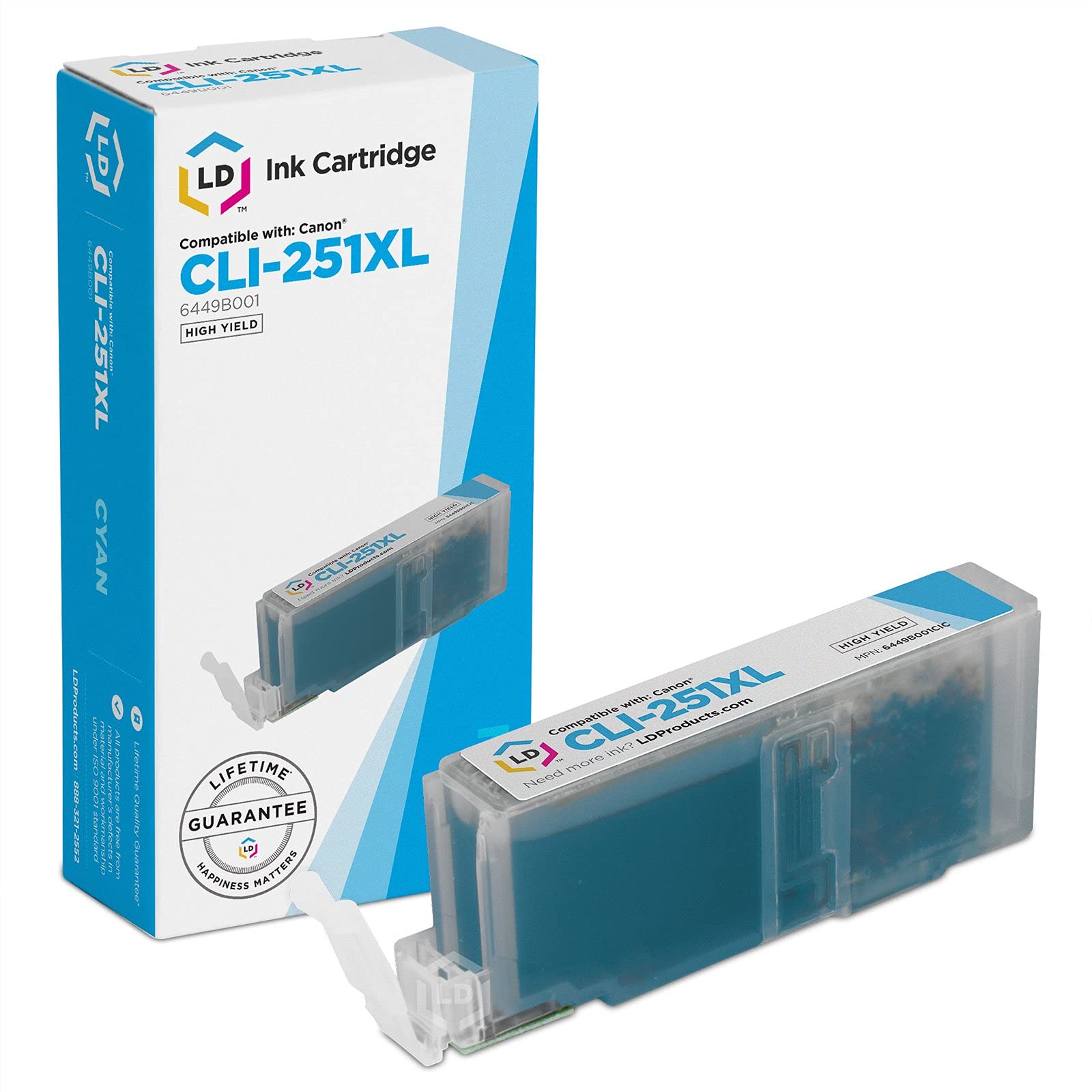 LD Compatible Ink Cartridge Replacement for Canon CLI-251XL 6449B001 High Yield (Cyan)