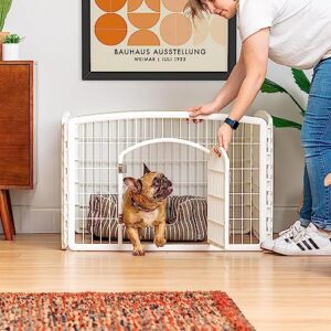 IRIS USA 24" Exercise 4-Panel Pet Playpen with Door, Dog Playpen, Puppy Playpen, for Small and Medium Dogs, Keep Pets Secure, Easy Assemble, Rust-Free, Heavy-Duty Molded Plastic, Customizable, White