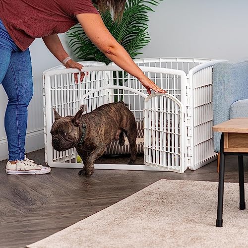 IRIS USA 24" Exercise 4-Panel Pet Playpen with Door, Dog Playpen, Puppy Playpen, for Small and Medium Dogs, Keep Pets Secure, Easy Assemble, Rust-Free, Heavy-Duty Molded Plastic, Customizable, White