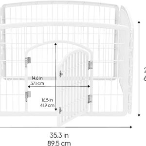 IRIS USA 24" Exercise 4-Panel Pet Playpen with Door, Dog Playpen, Puppy Playpen, for Small and Medium Dogs, Keep Pets Secure, Easy Assemble, Rust-Free, Heavy-Duty Molded Plastic, Customizable, White