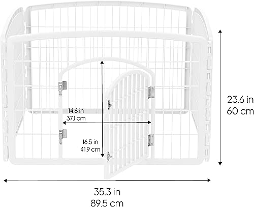 IRIS USA 24" Exercise 4-Panel Pet Playpen with Door, Dog Playpen, Puppy Playpen, for Small and Medium Dogs, Keep Pets Secure, Easy Assemble, Rust-Free, Heavy-Duty Molded Plastic, Customizable, White