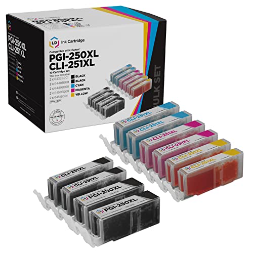 LD Products Compatible Replacements for Canon Ink 250 and 251 Cartridges PGI-250XL CLI-251XL PGI 250 XL CLI 251 XL High Yield (2 Pigment Black, 2 Black, 2 Cyan, 2 Magenta, 2 Yellow, 10-Pack)