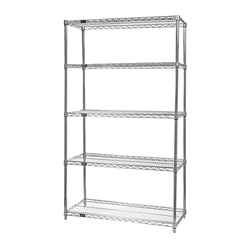 Quantum WR86-1236C-5 Wire Shelving Starter Kit, 36'W x 12'D x 86'H, 600 lbs Capacity, Carbon Steel, Chrome, NSF