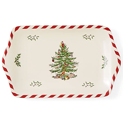 Spode Christmas Tree Peppermint Dessert Tray | Porcelain | 12-Inches | Appetizer, Charcuterie, Food, Snack, and Dessert Platters | Holiday Serving Tray