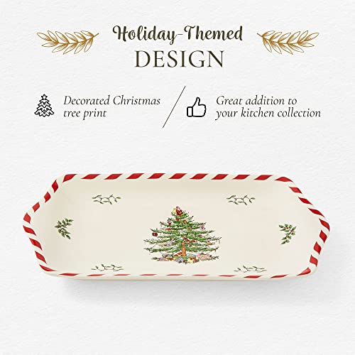 Spode Christmas Tree Peppermint Dessert Tray | Porcelain | 12-Inches | Appetizer, Charcuterie, Food, Snack, and Dessert Platters | Holiday Serving Tray