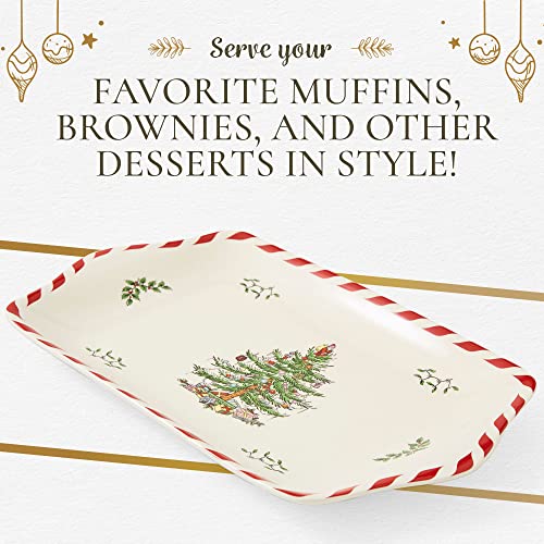 Spode Christmas Tree Peppermint Dessert Tray | Porcelain | 12-Inches | Appetizer, Charcuterie, Food, Snack, and Dessert Platters | Holiday Serving Tray