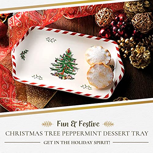 Spode Christmas Tree Peppermint Dessert Tray | Porcelain | 12-Inches | Appetizer, Charcuterie, Food, Snack, and Dessert Platters | Holiday Serving Tray