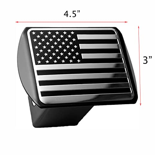 USA US American Flag Black Chrome Trailer Metal Hitch Cover with Stainless Steel Anti-Rattle Pin Bolt, Fits 2" Receivers