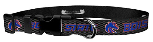 Moose Pet Wear Dog Collar – Boise State University Broncos Adjustable Pet Collars, Made in the USA – 1 Inch Wide, Large, Carbon Fiber