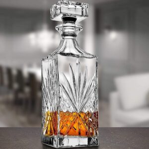 James Scott Crystal Decanter for Whiskey, Liquor and Bourbon - 25 Oz. | Irish Cut design | Gift Box