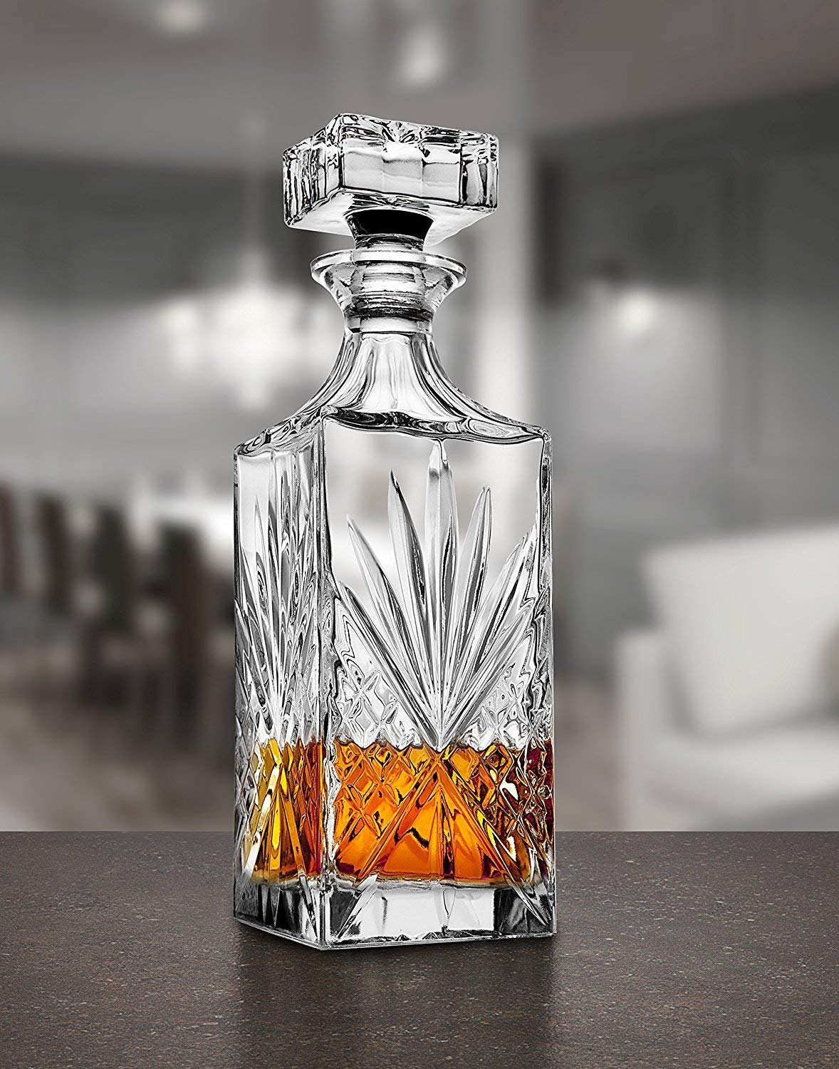 James Scott Crystal Decanter for Whiskey, Liquor and Bourbon - 25 Oz. | Irish Cut design | Gift Box