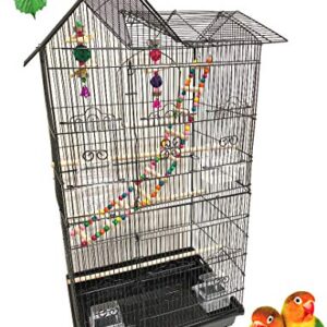 Large Double Roof Top Flight Bird Cage With Toys for Cockatiel Parakeet Conure Lovebird Budgie Parrotlet Finch Canary Small Parrot Bird Cage