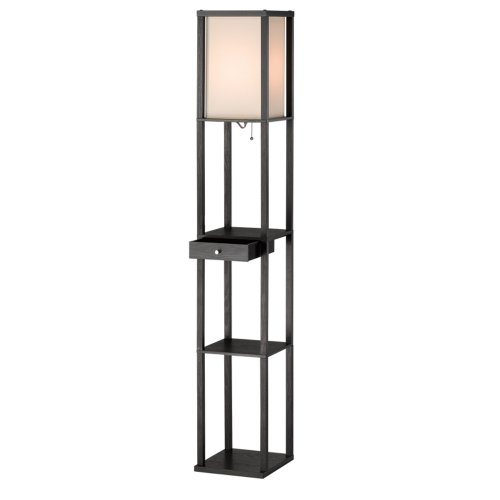 Adesso Parker Floor Lamp – Tall Lighting Equipment with 3 Storage Shelves and 1 Drawer. MDF Made, Smart Switch Compatible. Tools and Home Improvement