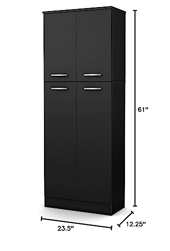 South Shore Axess 4-Door Storage Pantry, Pure Black