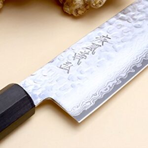 Yoshihiro VG-10 46 Layers Hammered Damascus Gyuto Japanese Chefs Knife (Octagonal Ambrosia Handle) (8.25" (210mm)