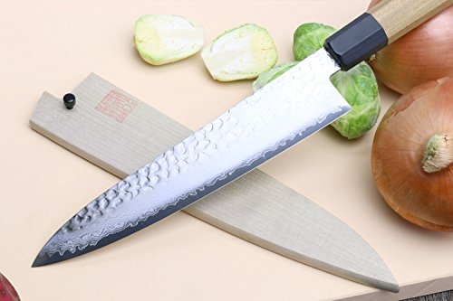 Yoshihiro VG-10 46 Layers Hammered Damascus Gyuto Japanese Chefs Knife (Octagonal Ambrosia Handle) (8.25" (210mm)