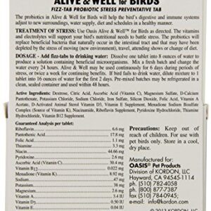 OASIS #80070 Alive and Well, Stress Preventative & Pro-Biotic Tablets for Birds