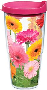 tervis gerbera daisies made in usa double walled insulated tumbler travel cup keeps drinks cold & hot, 24oz, classic