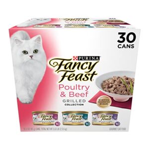 purina fancy feast grilled wet cat food poultry and beef collection wet cat food variety pack - (30) 3 oz. cans